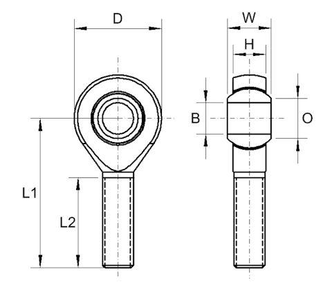 MS-M16 Male Rodend Bearing Maintenance Free 16mm bore M16X2 RH thread ...