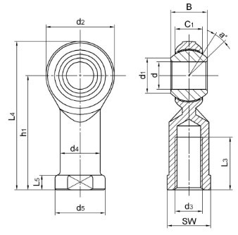 SPHS6EC 6mm Stainless Steel/PTFE Female Rodend M6 Right Hand - LDK - WychBearings.co.uk